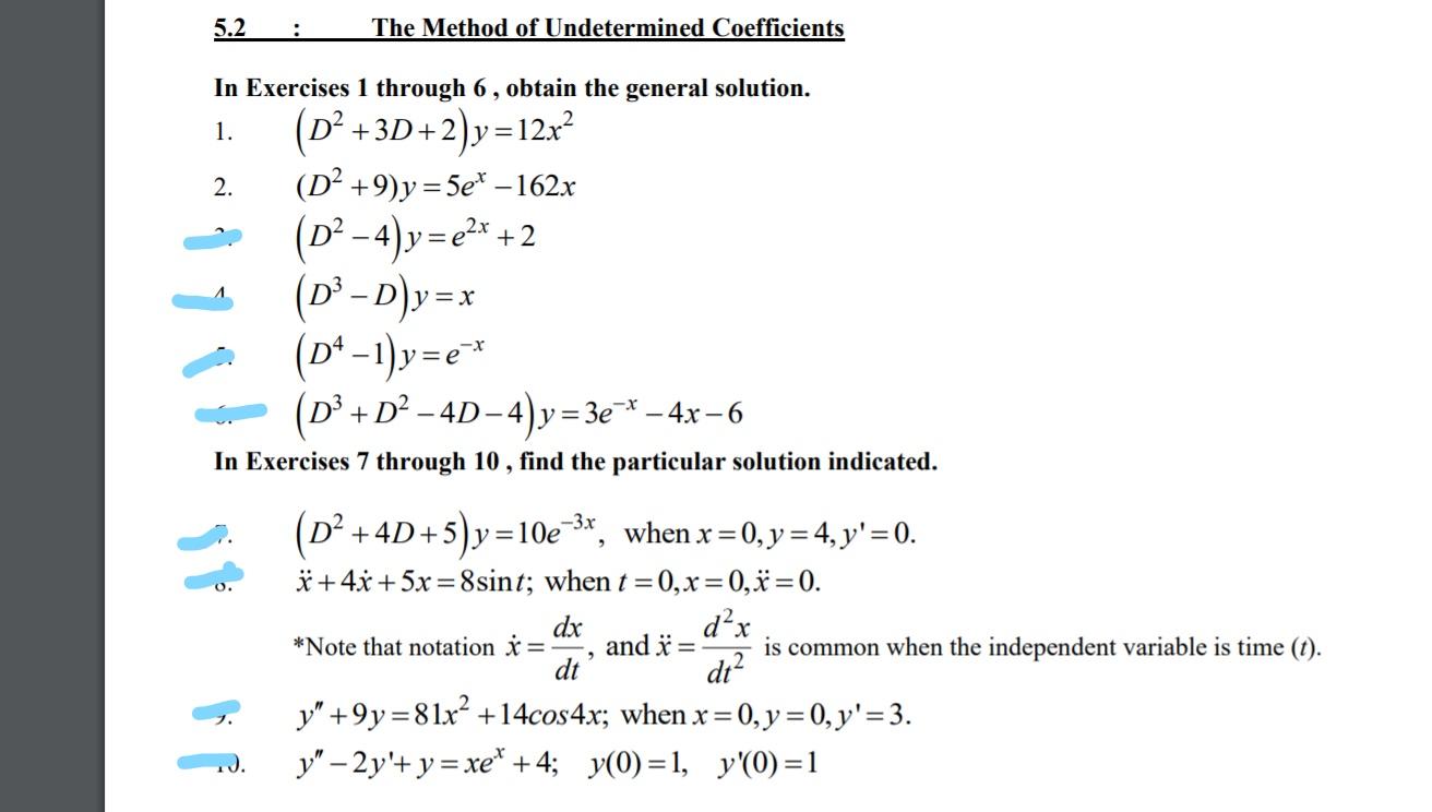 Solved 5.2 : The Method of Undetermined Coefficients = 2. In | Chegg.com