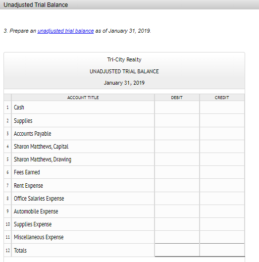 Solved 3. Prepare an unadjusted trial balance as of January | Chegg.com
