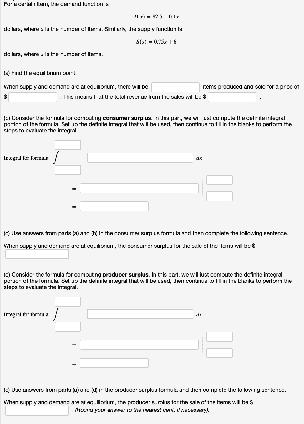 Solved For a certain item, the demand function is D(x) = | Chegg.com
