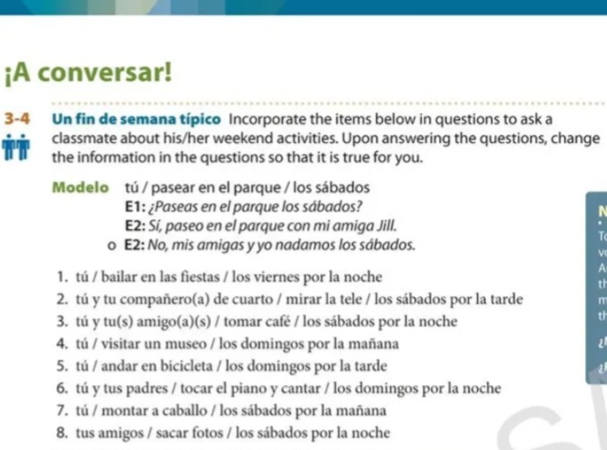 Un fin de semana típico Incorporate the items below | Chegg.com