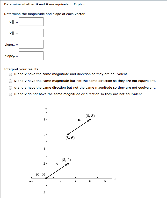 Solved Determine whether u and v are equivalent. Explain. | Chegg.com Solved Determine whether u and v are equivalent. Explain. | Chegg.com