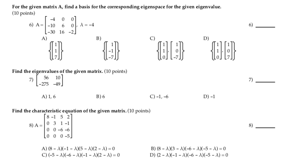 Solved For the given matrix A, find a basis for the | Chegg.com