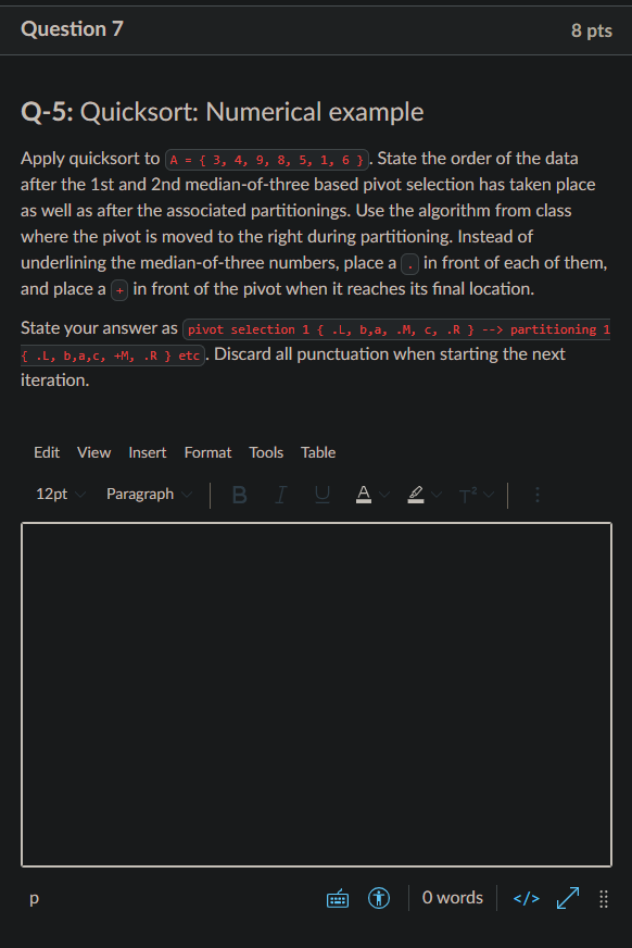Solved Question 7 8 Pts Q 5 Quicksort Numerical Example 