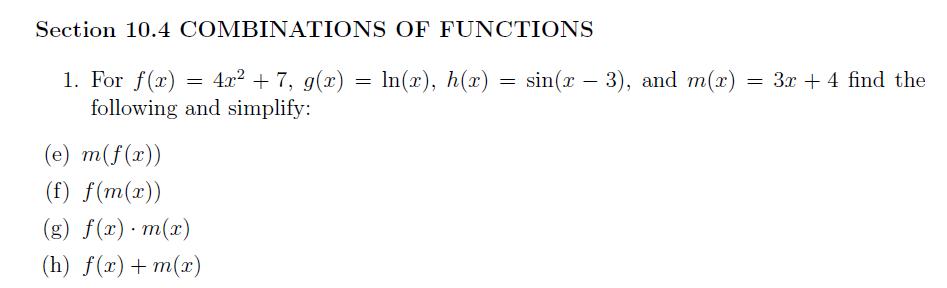 Solved Section 10.4 COMBINATIONS OF FUNCTIONS = = = 3.2 + 4 | Chegg.com
