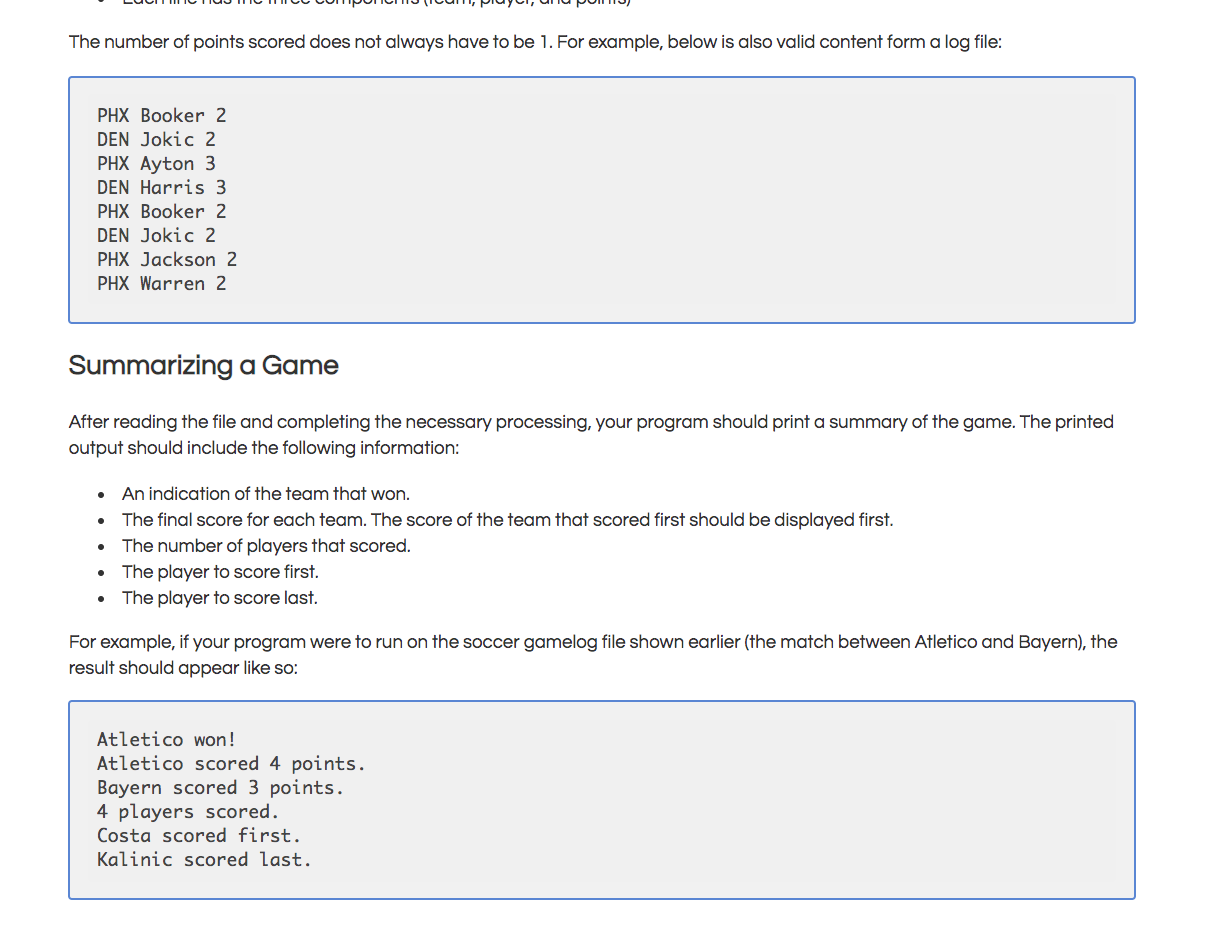 Solved Game Summarizer In this short PA, you will be writing | Chegg.com