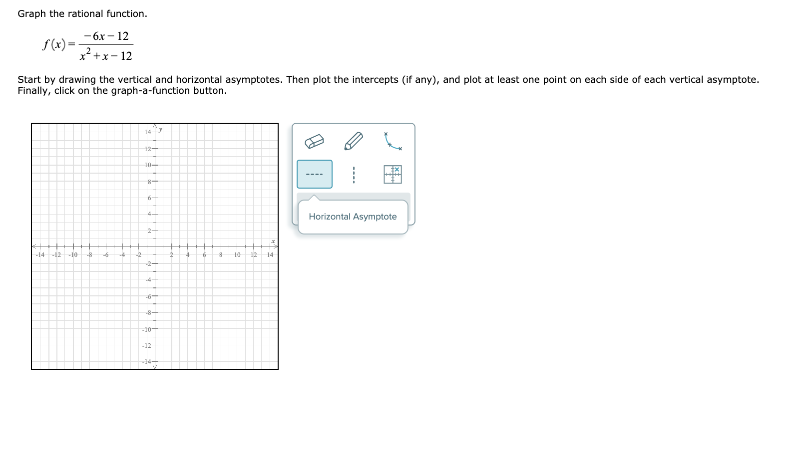 Solved Graph the rational function. f (x) = = - 6x - 12 | Chegg.com