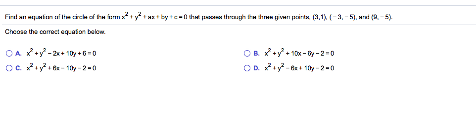 Solved Find an equation of the circle of the form x² + y2 + | Chegg.com