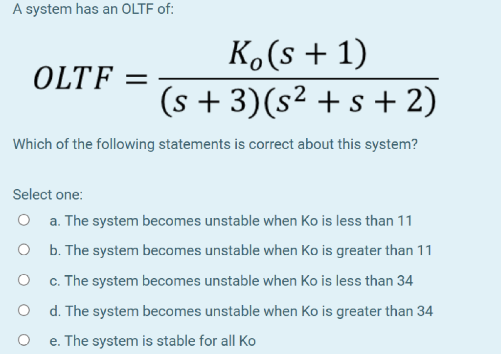 Solved A system has an OLTF of: Ko (s1) 2) (s3) (s2s OLTF = | Chegg.com