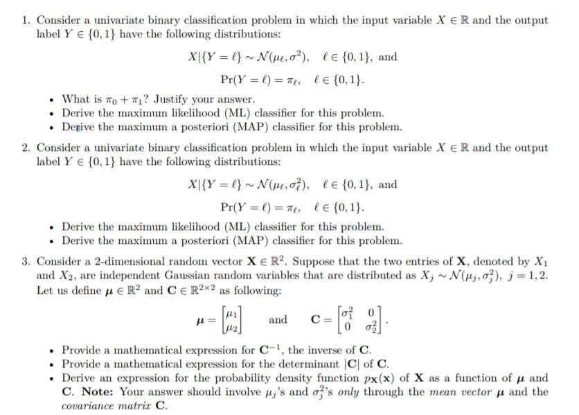 1. Consider a univariate binary classification | Chegg.com