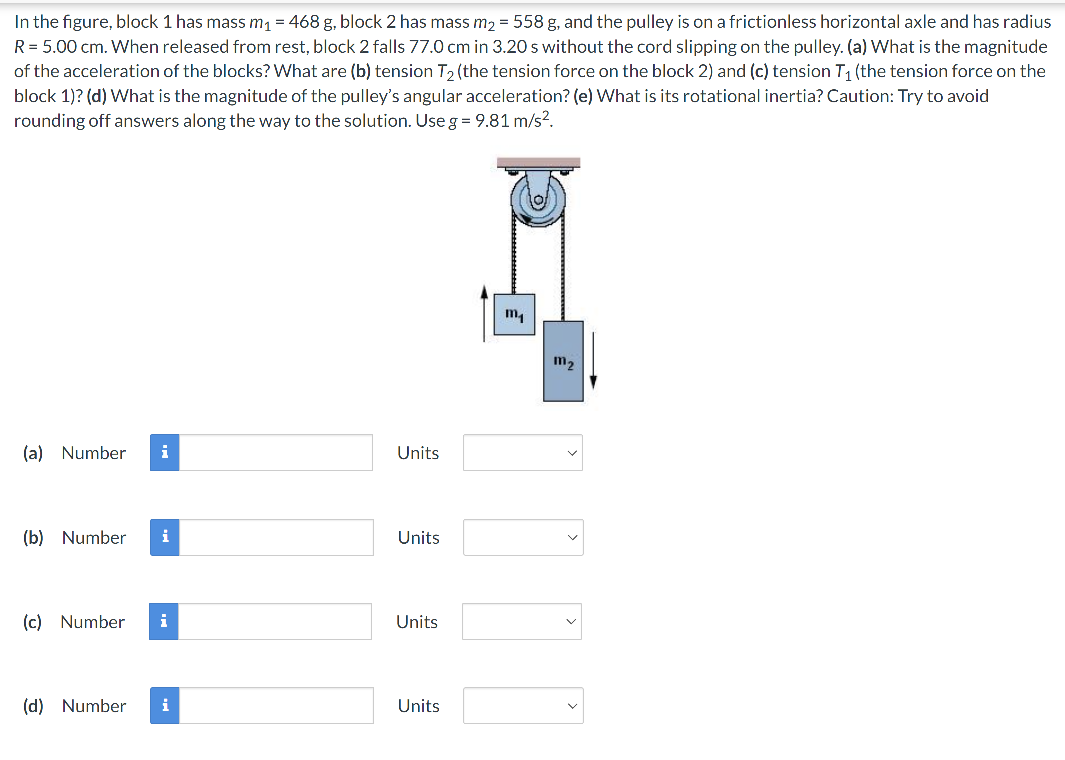 Solved In the figure, block 1 has mass m1=468 g, block 2 has | Chegg.com