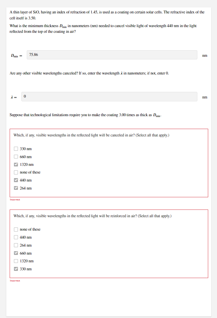 Solved A thin layer of SiO, having an index of refraction of | Chegg.com