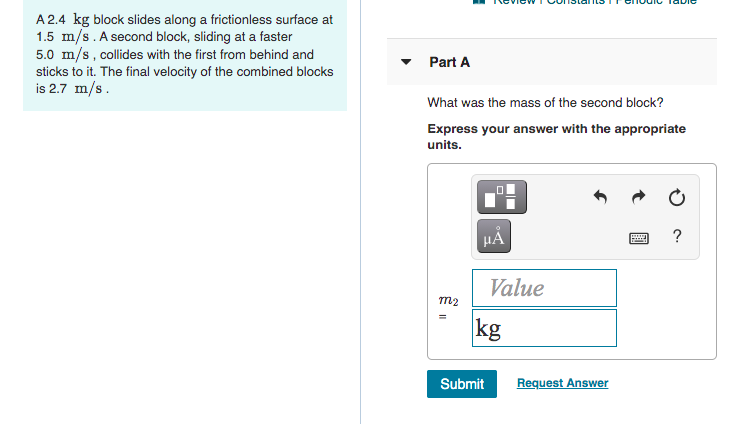 Solved A 2.4 kg block slides along a frictionless surface at | Chegg.com