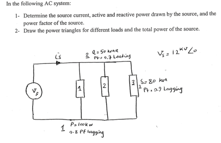 Solved In the following AC system: Determine the source | Chegg.com