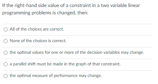 Solved If the right-hand side value of a constraint in a two | Chegg.com