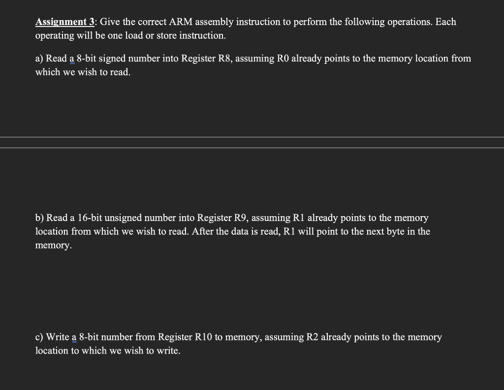 Solved Assignment 3: Give the correct ARM assembly | Chegg.com