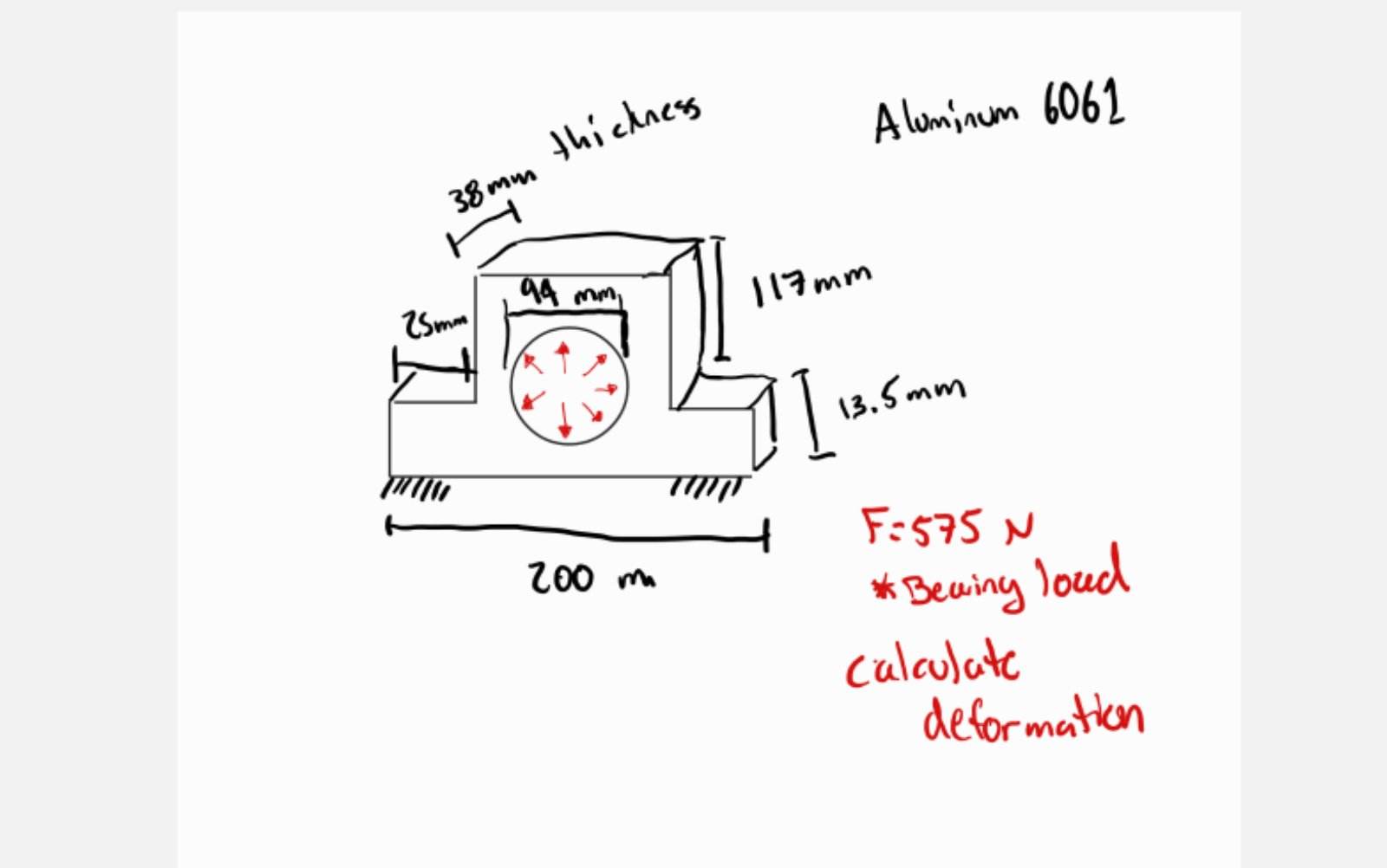 Solved Calculate deformation on bracket with a bearing load | Chegg.com