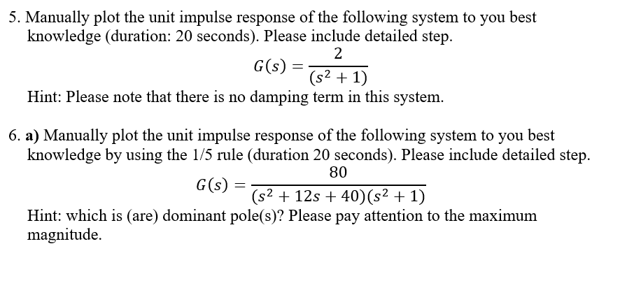 Solved 5. Manually plot the unit impulse response of the | Chegg.com