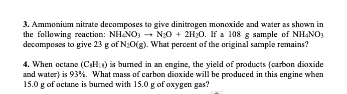 Solved 3. Ammonium nitrate decomposes to give dinitrogen | Chegg.com