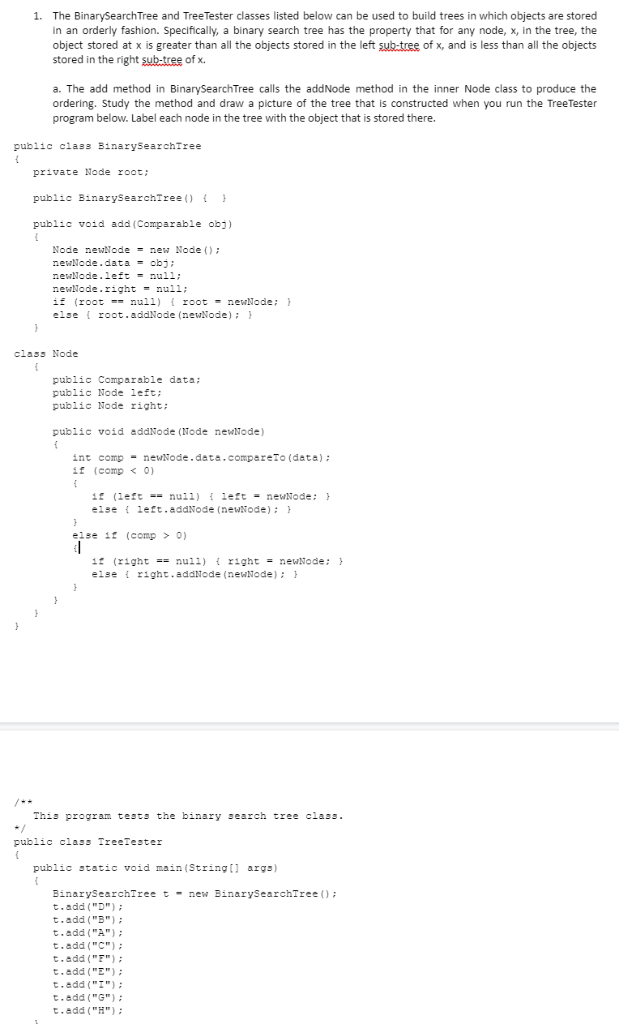 Solved The BinarySearchTree and TreeTester classes listed | Chegg.com