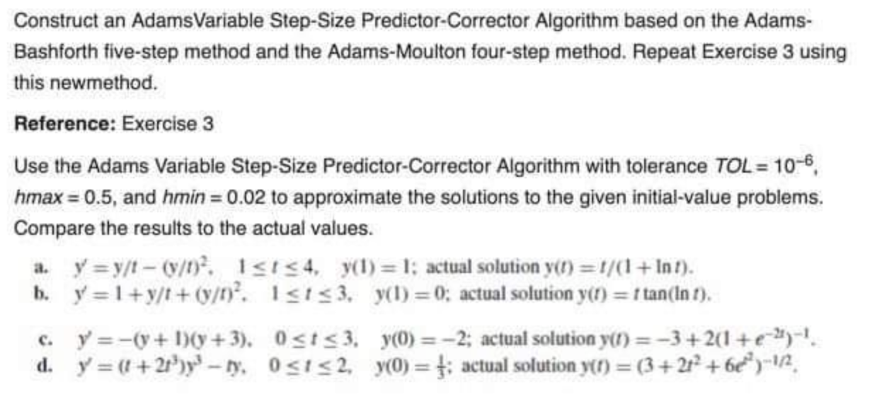 Construct an AdamsVariable Step-Size | Chegg.com