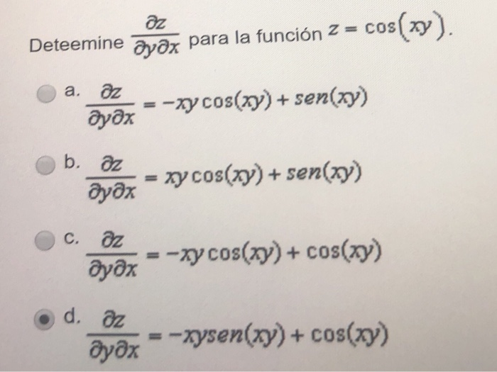 para la función z = cos (xy) eteemine aaaax | Chegg.com