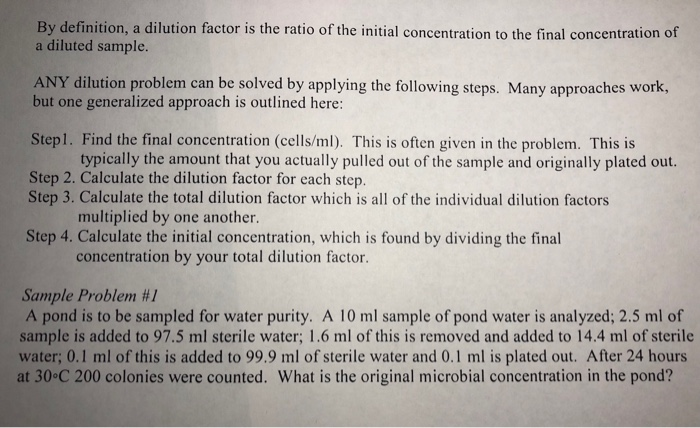 Solved By definition, a dilution factor is the ratio of the | Chegg.com