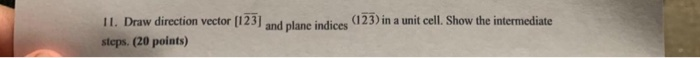 Solved 11. Draw direction vector [123) and plane indices | Chegg.com