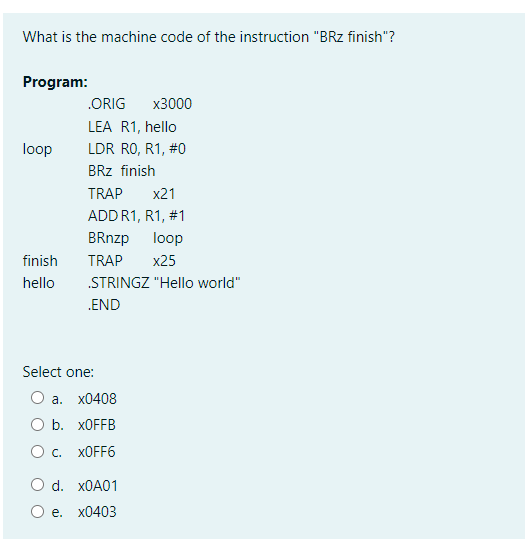 Solved What is the machine code of the instruction "BRz | Chegg.com