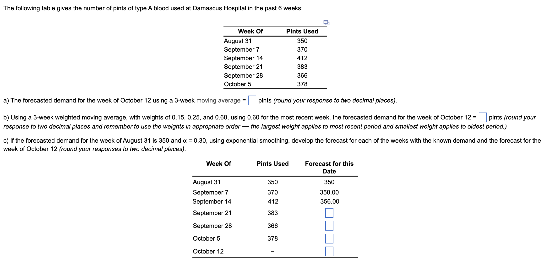 Solved The following table gives the number of pints of type | Chegg.com