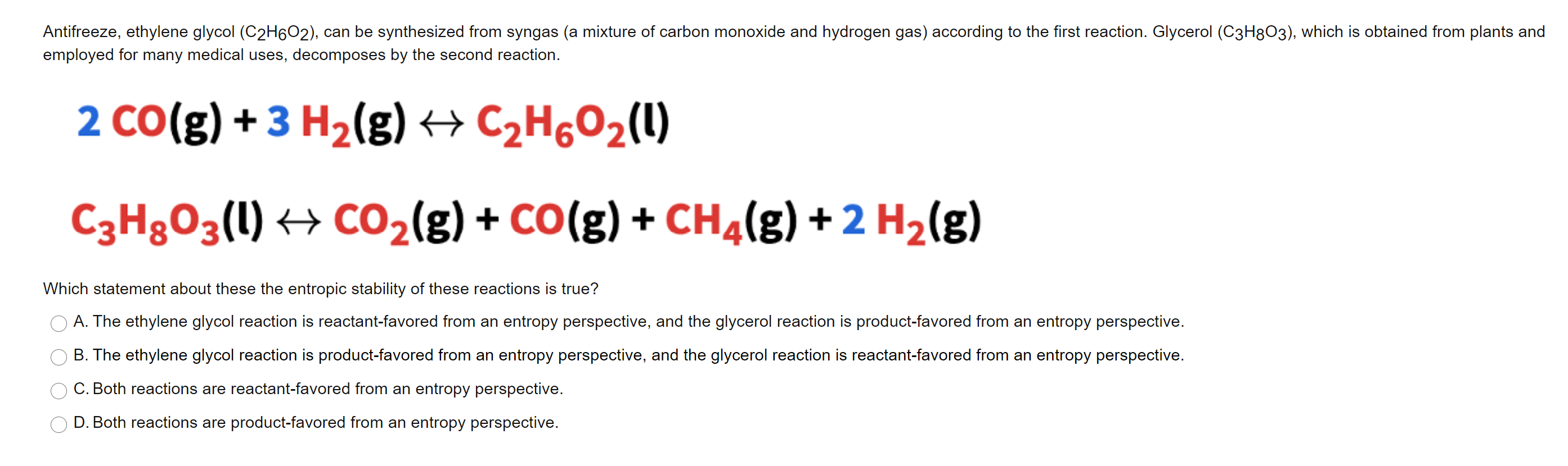 Solved Antifreeze, ethylene glycol (C2H602), can be | Chegg.com