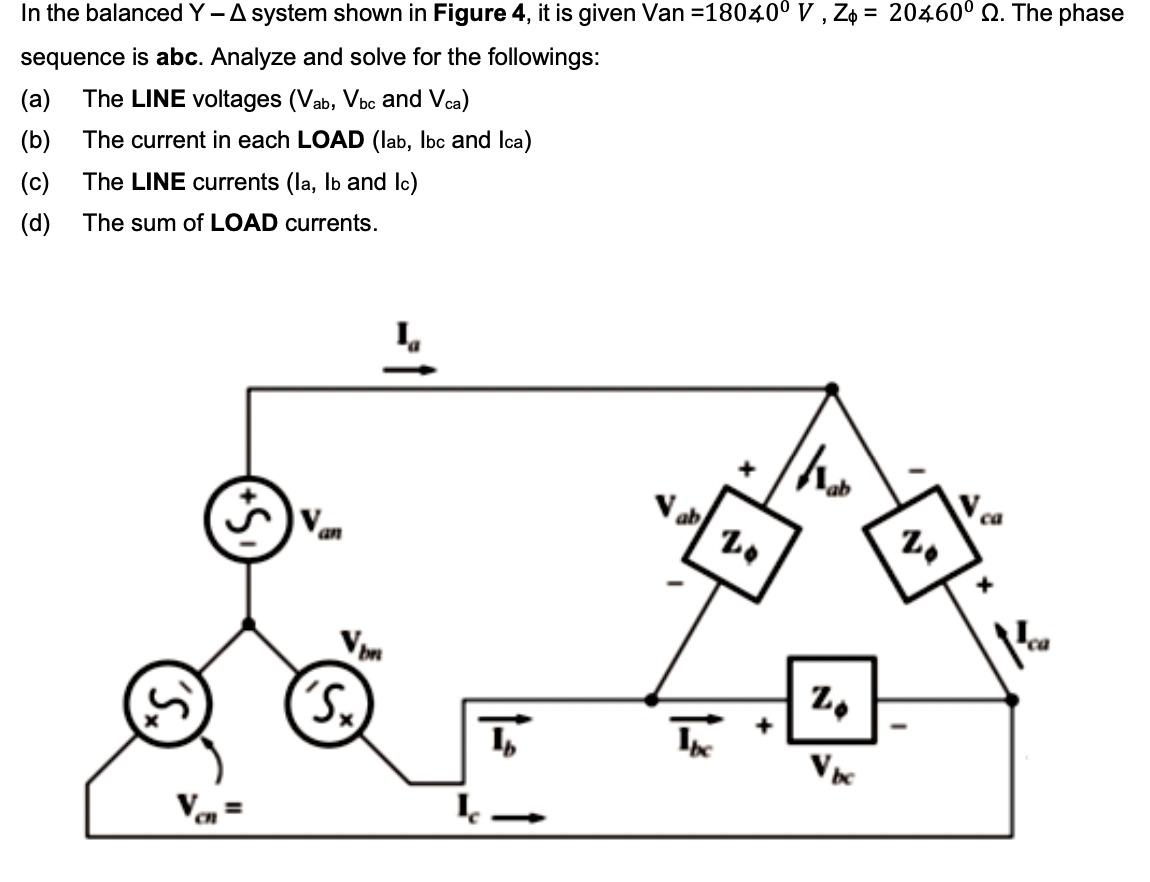 Solved In the balanced Y−Δ system shown in Figure 4, it is | Chegg.com