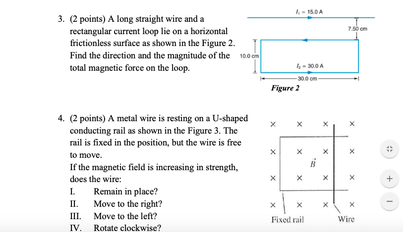 Solved (2 points) A long straight wire and a rectangular | Chegg.com
