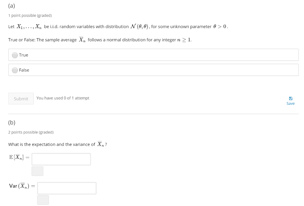 Solved (a) 1 point possible (graded) Let X1,. , X be i.i.d. | Chegg.com
