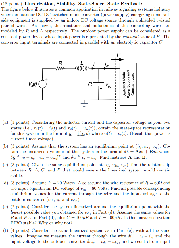 (18 points) Linearization, Stability, State-Space, | Chegg.com