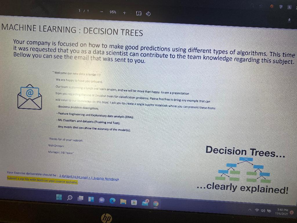 Solved 1 / 1 95% 1 MACHINE LEARNING: DECISION TREES Your | Chegg.com