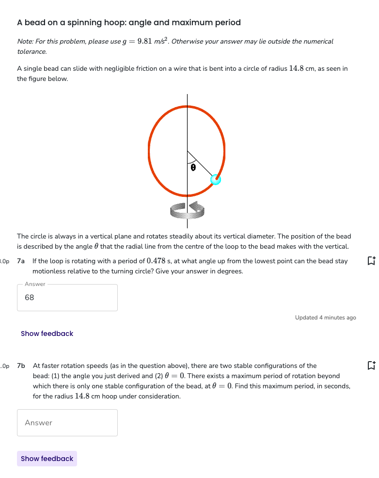 Solved A bead on a spinning hoop: angle and maximum period | Chegg.com