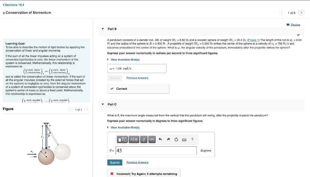 \pm Conservation of Momentum 1 of 9 Revien - Part B A | Chegg.com