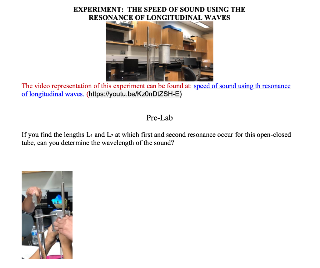 Solved EXPERIMENT: THE SPEED OF SOUND USING THE RESONANCE OF | Chegg.com