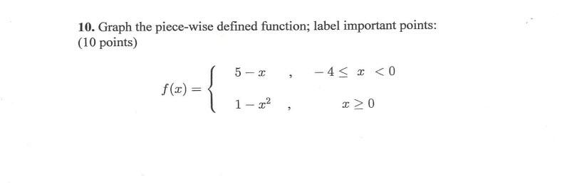 Solved 10. Graph the piece-wise defined function; label | Chegg.com