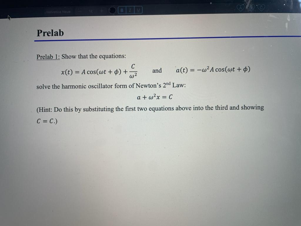 Solved Prelab 1: Show that the equations: | Chegg.com
