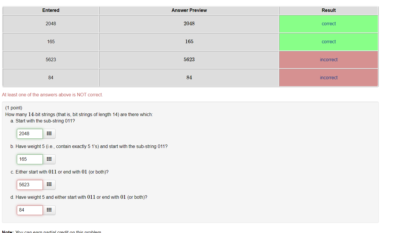 Solved At least one of the answers above is NOT correct. (1 | Chegg.com