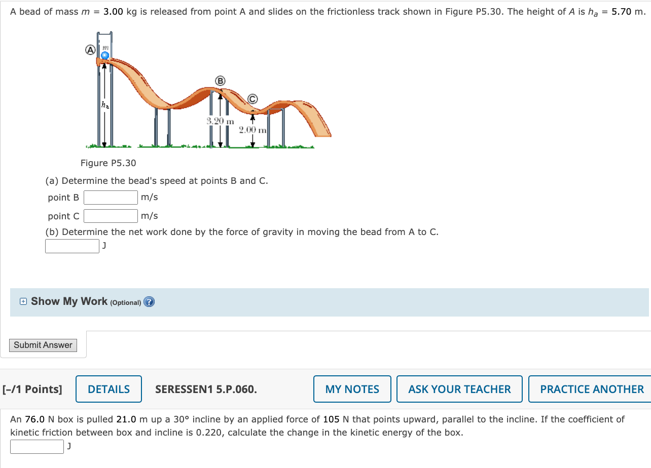 Solved A bead of mass m=3.00 kg is released from point A and | Chegg.com