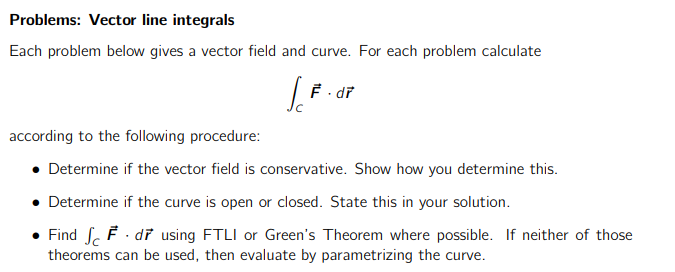 Solved Problems: Vector line integrals Each problem below | Chegg.com