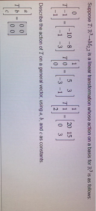 Solved Suppose T: R3 M22 is a linear transformation whose | Chegg.com