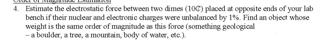 Solved 4. Estimate the electrostatic force between two dimes | Chegg.com