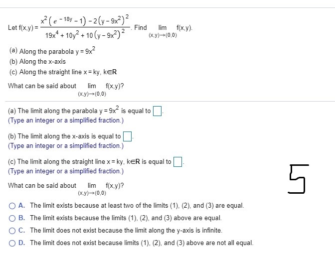 Solved x? (e - 18 - 1) -2(y- 9x2) Let f(x,y) = Find lim | Chegg.com