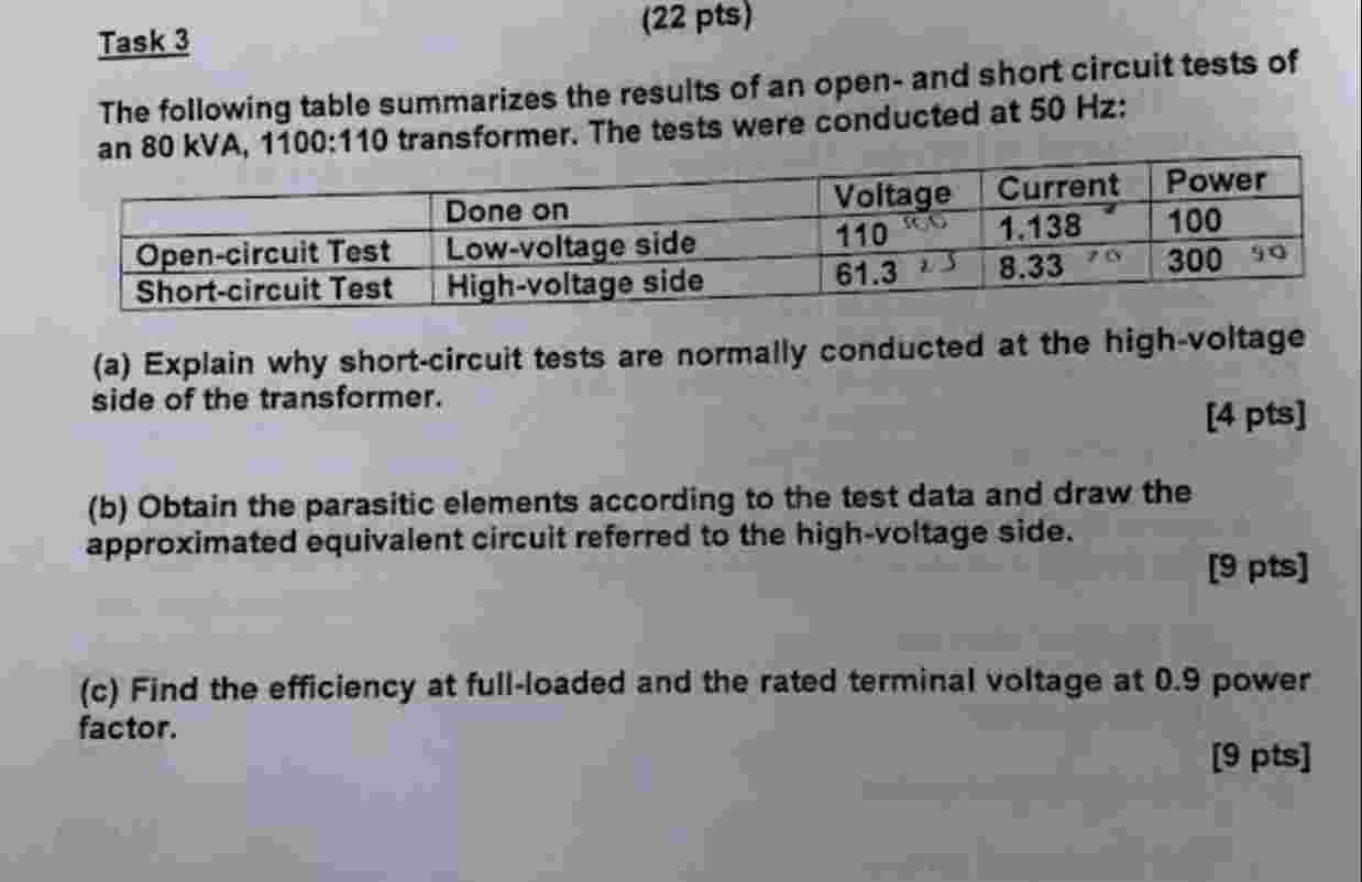 Solved Task 3The following table summarizes the results of | Chegg.com
