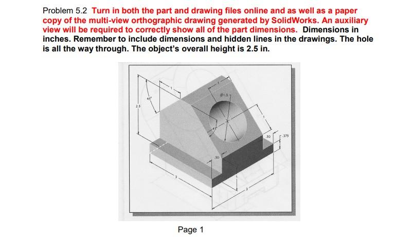 Solved Problem 5.2 Turn in both the part and drawing files | Chegg.com