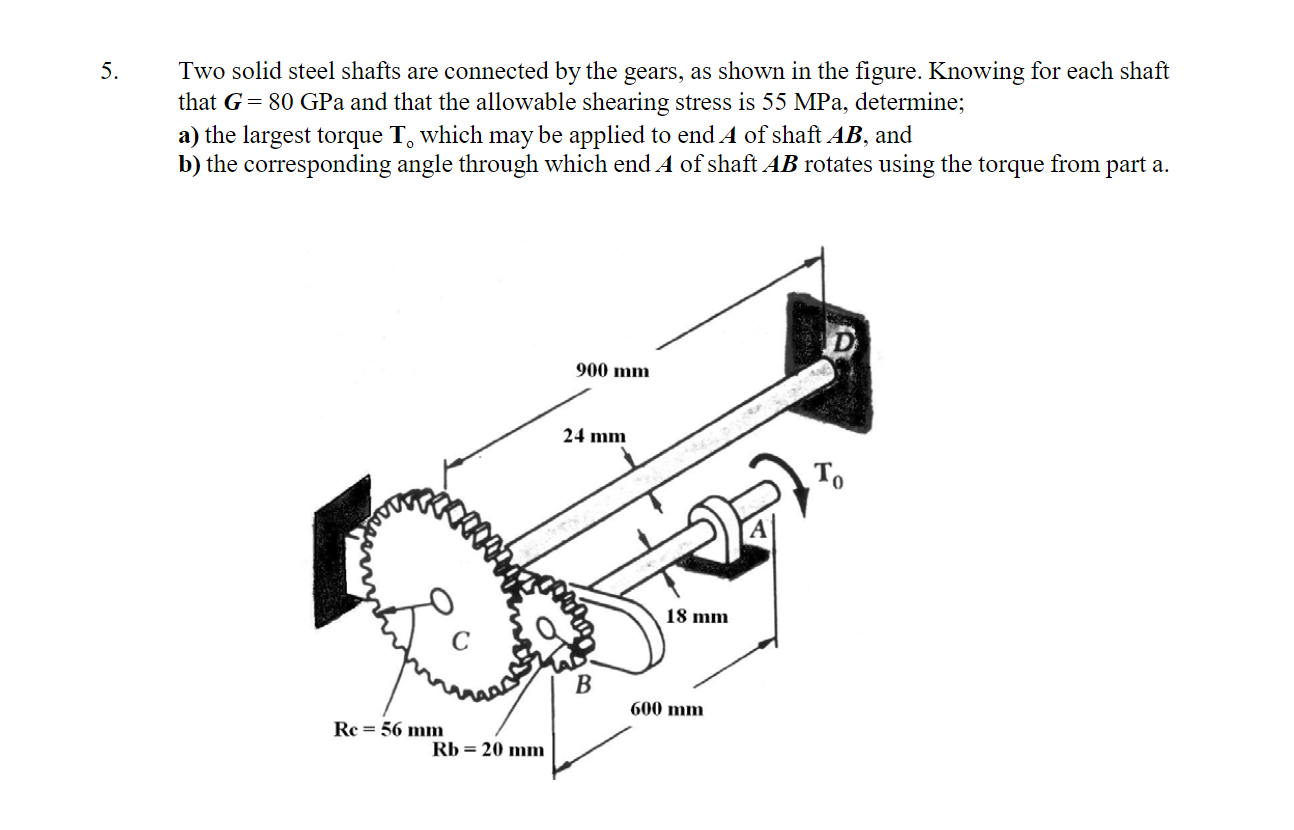 Solved 5. Two solid steel shafts are connected by the gears, | Chegg.com