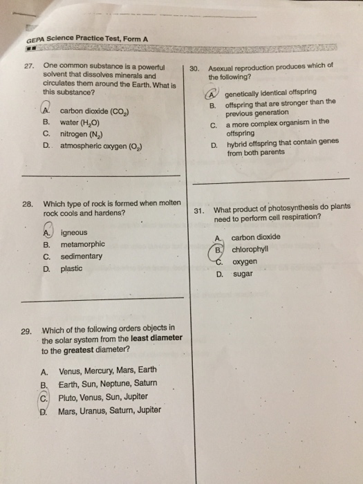 Solved GEPA Science Practice Test, Form A 27. One common | Chegg.com